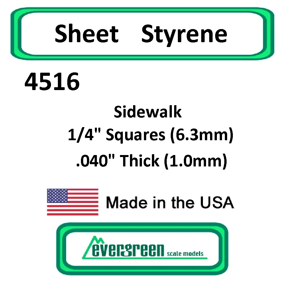 Evergreen Scale Models - Sheet Styrene – Sidewalk 1/4" Squares (6.3mm ...