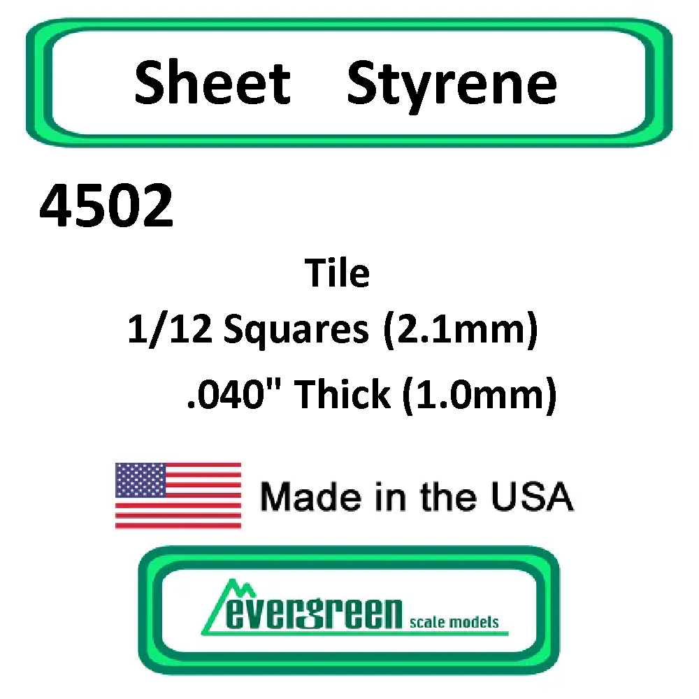 Evergreen Scale Models - Sheet Styrene – Tile 1/12" Squares (2.1mm) .0 ...